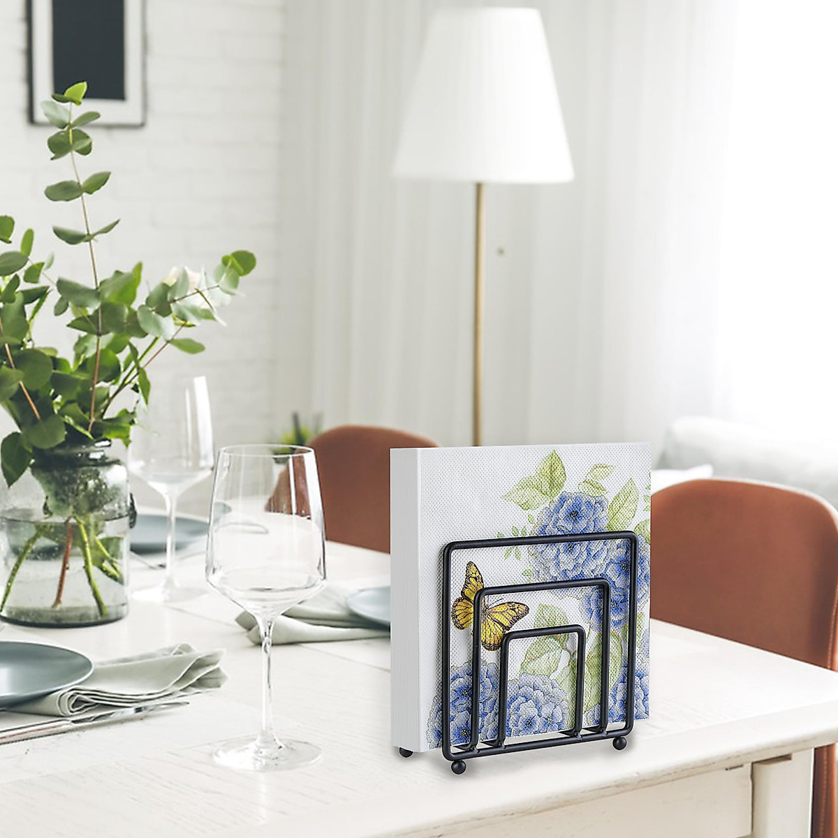 Napkin Holder for Table, JJOO Black Napkin Holders for kitchen, Napkins Holder Dispenser for Indoor & Outdoor Table (Metal, Black)