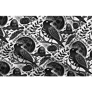 Spoonflower Fabric - Dark Halloween Night Raven Magic Feather Gothic Bats Skull Printed on Petal Signature Cotton Fabric Fat Quarter - Sewing Quilting Apparel Crafts Decor