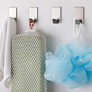 Adhesive Hooks, Wall Hooks Hangers Heavy Duty Waterproof Stainless Steel Sticky Hanger Hook for Kitchen Utensils, Keys, Robe, Coat, Towel, Bags-Bathroom, Home, Kitchen, Office