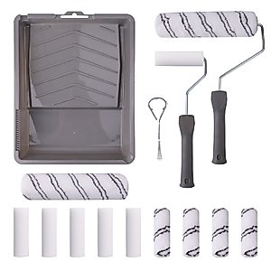 Amazon Basics Paint Roller Kit - Includes Paint Roller Covers and Paint Cage Frame With Paint Tray, 16 Piece