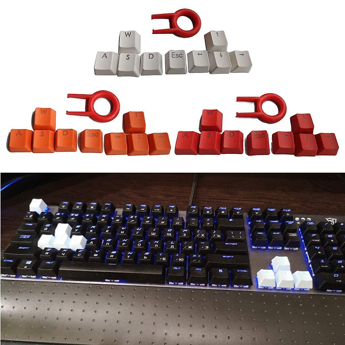sara-u 9 Keys PBT Backlit Keycaps WASD/ESC/Direction Cherry MX Keycaps With Key Cap Puller For MX Switches Backlit Mechanical Gaming Keyboard, one, Red