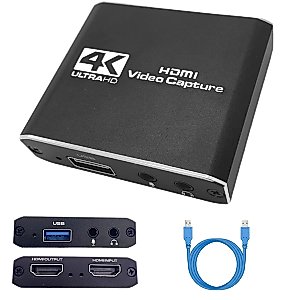 Capture Card, 4K HDMI Audio Video Capture Card with Loop-Out, HDMI to USB 2.0 Capture Card - High Definition 4K 60fps - for Gaming, Streaming, Teaching, Video Conference or Live Broadcasting