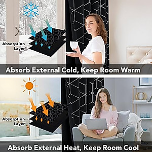 Deconovo Blackout Grommet Thermal Insulated Silver Foil Printed Curtains, Black/Diamond, 42W x 63L