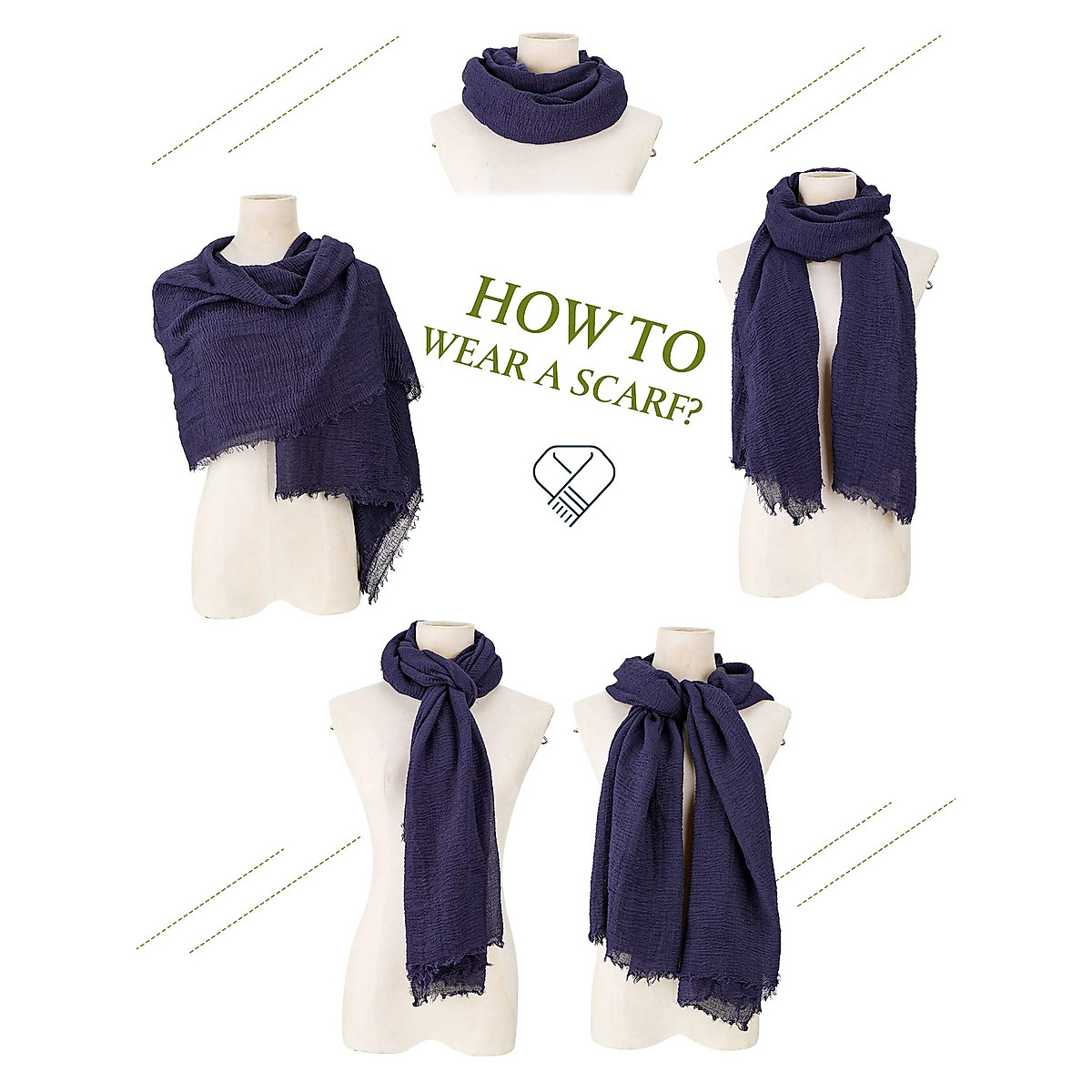 Geyoga 6 Pcs Women Scarf Shawl Hijab Scarfs Cotton Blend Crinkle Scarf Wrap Head Scarf for Seasons(Classic Colors)