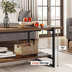 2-Tier Modern Industrial 41'' Large Wood Coffee Table with Storage Shelf - Rustic Metal Rectangle Center Living Room Coffee Table Accent Furniture for Home Office, Brown Walnut