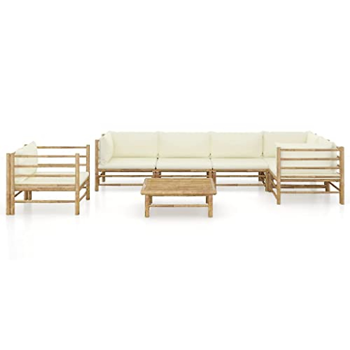 RMPOOML Outdoor Leisure Chairs, 7 Piece Patio Lounge Set with Cream White Cushions Bamboo Suitable for Balcony, Yard.