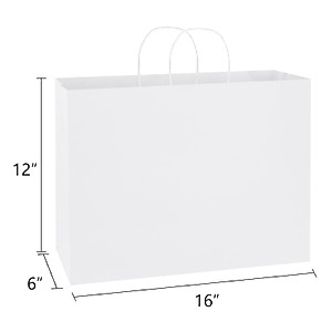 Poever 16x6x12 Kraft Paper Bags with Handles 25 PCS Bulk, Large Shopping Bags White Gift Bags Tote Bags Recyclable for Small Business Retail Grocery Merchandise