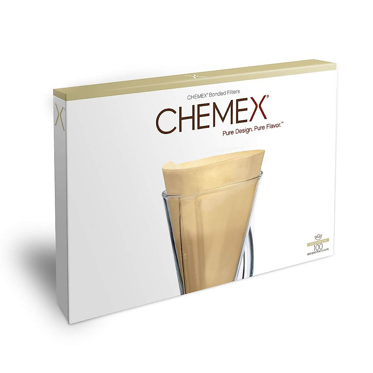 Chemex Bonded Filter - Natural Half Moon - 100 ct - Exclusive Packaging