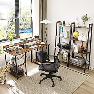 IBUYKE 55" Computer Desk, Office Table, Gaming Workstation with Storage Shelves/Monitor Stand, Study Table for Home Office, Space-Saving, Easy to Assemble, Rustic Brown and Black UTMJ056H