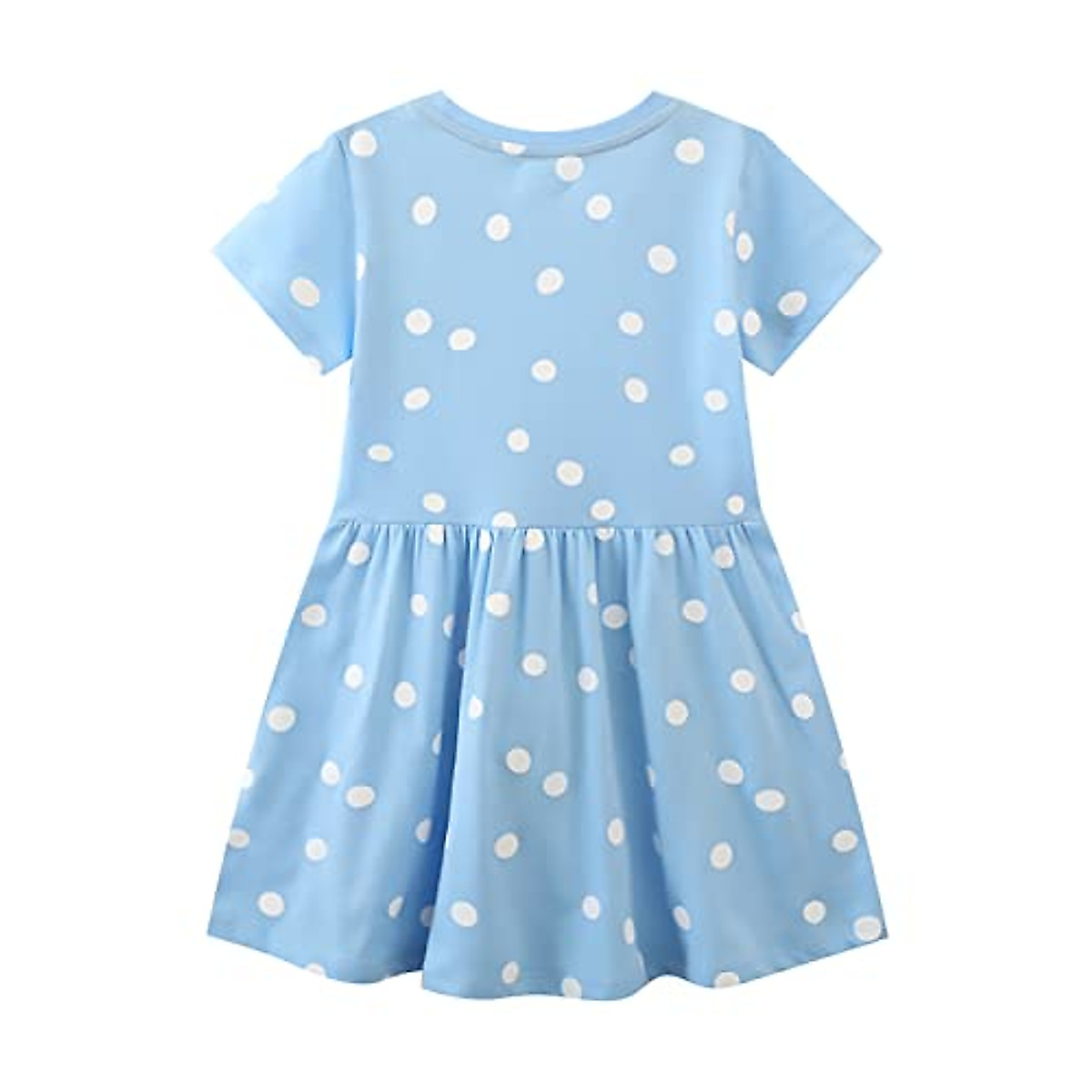 KISSOURBABY Little Girls Soft Summer Cotton Short Sleeve Dresses T-Shirt Casual Cartoon Dress(Blue White dots ladybug-7T)