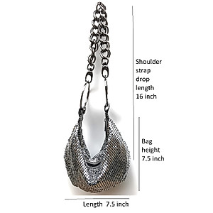 Multiways clutch metal mesh hobo bag evening purse for Cocktail Party Prom Wedding Banquet (Gun Metal)