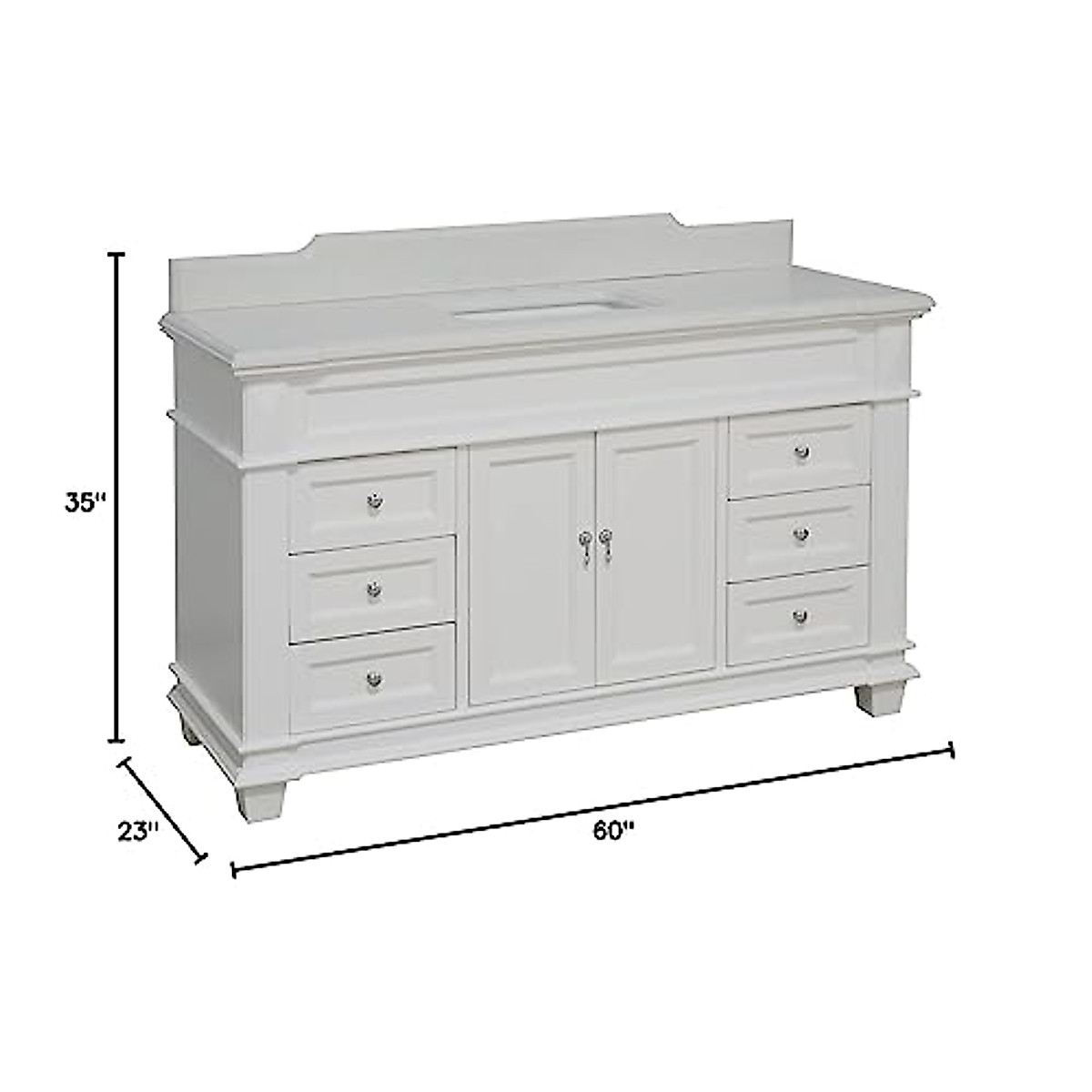 Kitchen Bath Collection Elizabeth 60-inch Single Bathroom Vanity (Quartz/White): Includes White Cabinet with Stunning Quartz Countertop and White Ceramic Sink