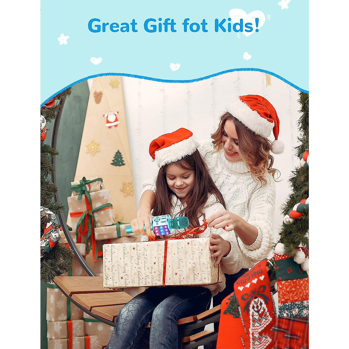 Amazmic Kids Karaoke Microphone Machine Toys for Girls Bluetooth Microphone Portable Karaoke Machine with LED Light, Birthday Gift for Girls Boys 3-12 Year Old Adults Birthday Party, Home KTV(Blue)