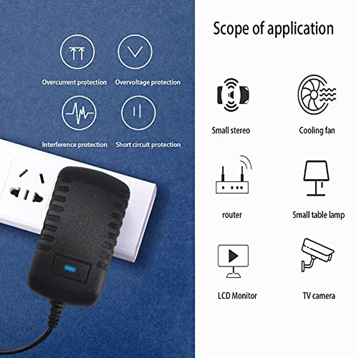 Snsnlent 9 Volt 2A Power Adapter Supply 9V 2A 18 Watt LED Power Supply Transformer 2.5 X 5.5mm Plug Wall Adapter(Polarity: Inner + and Outer -)