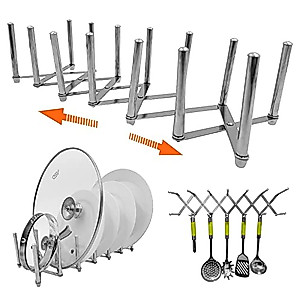 Pot Lid Organizer, Pot and Pan Organizers Rack-kitchen Cabinet Organizers and Storage, Stainless Steel Kitchen Organizer Rack Holder Shelves, 6 Slots for Storage of Skillets Frying or Sauce Pans