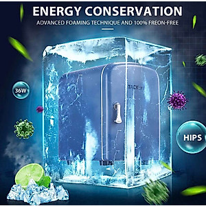 Mini Fridge 4 Liter AC/DC Portable Personal Fridge, Energy Saving Cooler and Warmer Refrigerator for Office, Car, Bedroom, 100% Freon-Free Great for Skincare, Fruit, Food Blue (Blue)