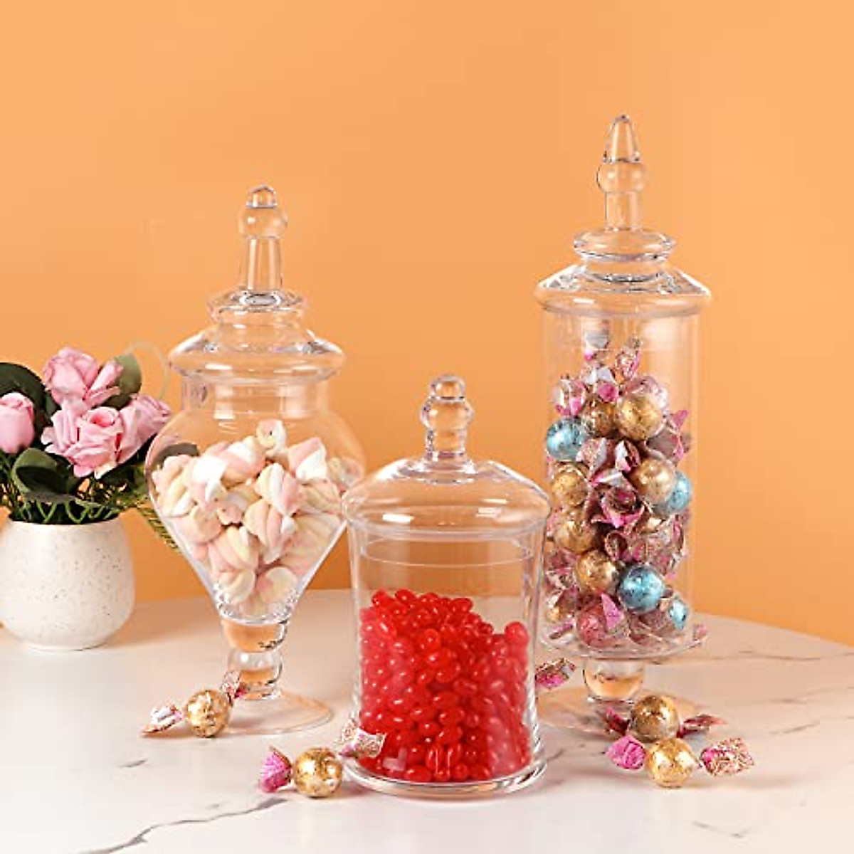 MDLUU Set of 3 Glass Apothecary Jars with Lids, Candy Buffet Serving Jars, Decorative Bathroom Canisters for Storage