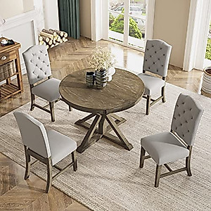 Woanke 5 Piece Functional Furniture Retro Style Set with Extendable Table and 4 Upholstered Chairs for Dining Living Room, Natural Wood Wash