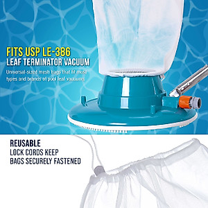 U.S. Pool Supply Fine Mesh Filter Bags for Leaf Vacuum Pool Cleaners, 2 Pack - Large 16" x 20" Replacement Net Bags, Locking Cord, Holds Leaves, Debris - Universal Fit, Leaf Terminator, Eater, Gulper