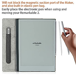 Xuanbeier Rotation Case Compatible with Remarkable 2 Paper Tablet Protective Cover with Pen Holder and Stand Funktion,Gray