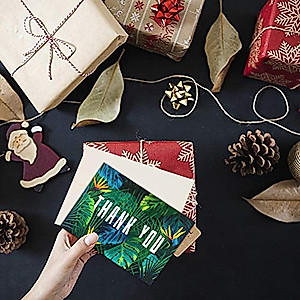 HANSGO Tropical Palm Leaves Thank You Cards, 24 PCAK Thank You Cards with Envelopes Summer Green Leaves Designs Blank Cards Handwritten Style