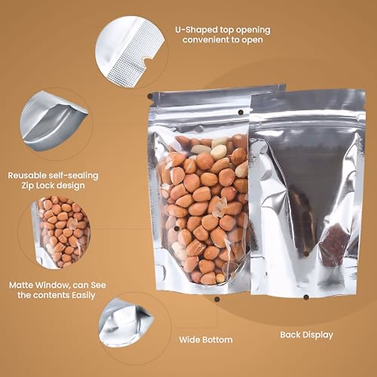 100-Pack Resealable Clear Mylar Bags for Food Storage, Stand up Smell Proof Mylar Food Storage Bags with Air Tight Zipper - Heat Sealable Small Packaging Bags (3.5" x 5.9")