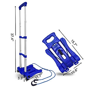 KOCKABC Folding Hand Truck and Dolly, 80lbs Collapsible Aluminum Folding Hand Trucks with 2 Elastic Ropes, Compact & Lightweight Folding Luggage Cart for Home & Travel Luggage Moving – Black