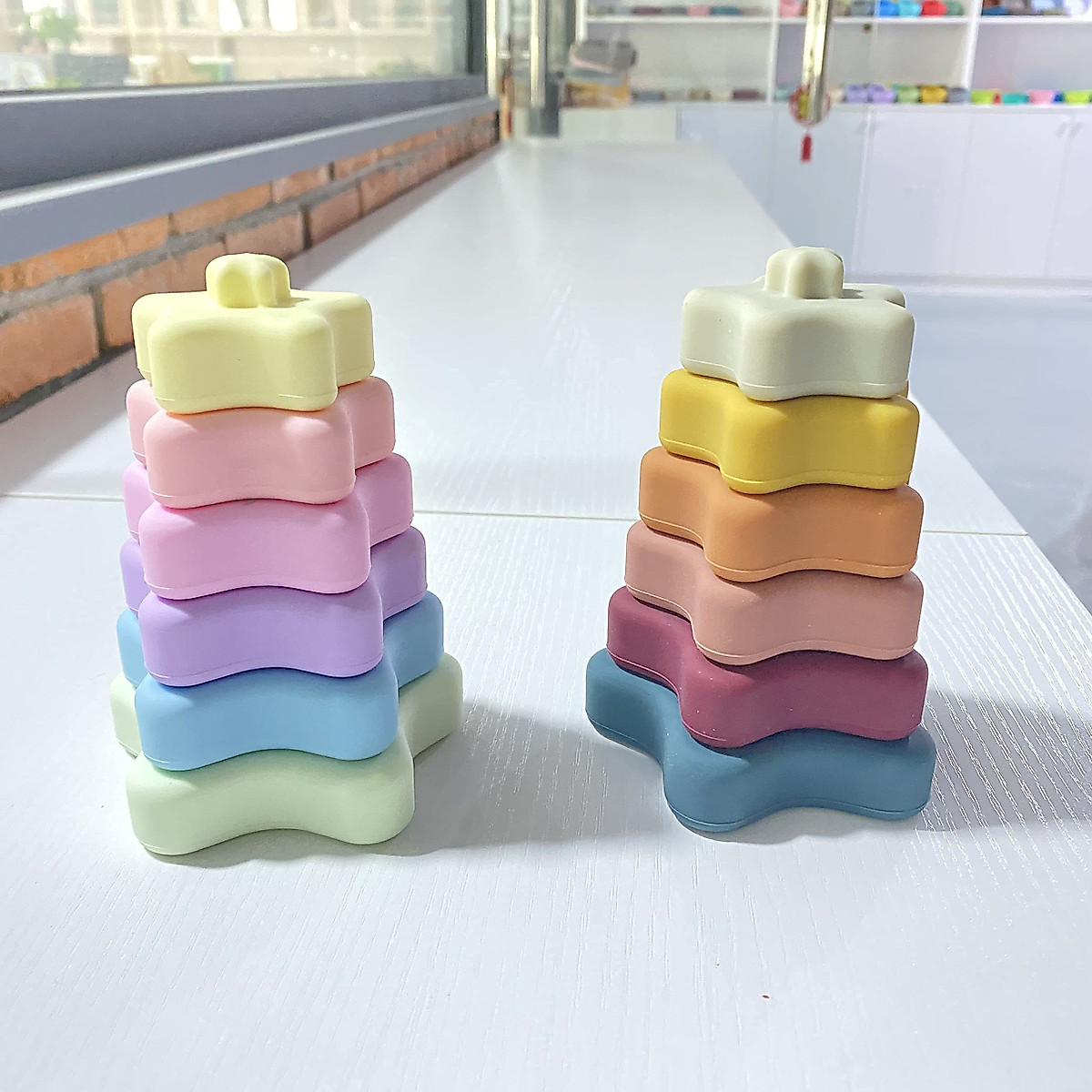 Baby Step Silicone Baby Stacking Rings - Teething Rings Toy, Star Shaped Soft Sensory teether, Early Developmental Educational Baby Travel Toy 6 Pieces Portable Montessori Toys