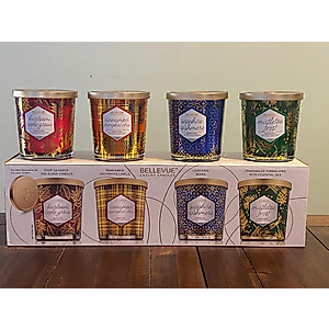 Bellevue Luxury Candles, 4 Soy Blend Candles 12 oz Each, Removable Labels, Lead-Free Wicks, Fragrances with Essential Oils