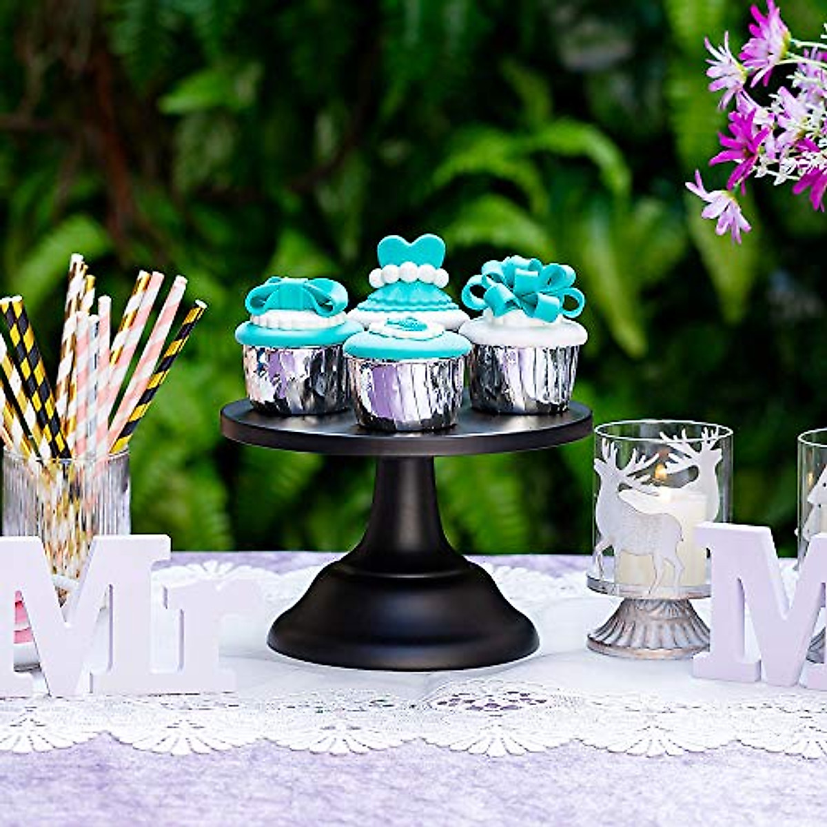 Cake Stand Set Round Metal Cake Stands Dessert Display Cupcake Stands with Simple Design (Black, Diam 8")