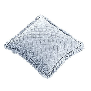 Brielle Home Ravi Stone Washed Solid Diamond Stitched Quilted Decorative Throw Pillow, 18"x18", Light Blue