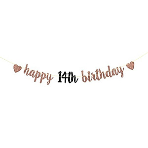 Dill-Dall Rose Gold Glitter Happy 14th Birthday Banner, 14th Birthday Party Decorations, 14th Birthday Backdrops (14th)