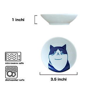 LOVE LOVE JAPAN Japanese Cat Ceramic Small Plates - Set of 5 - Great Gift for Cat Lovers, 5 Cats 3.5in