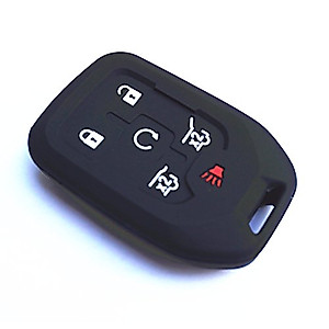 WFMJ Black Silicone Smart Remote 6 Buttons Key Case Cover Holder for 2015 2016 2017 GMC Sierra Yukon XL Chevrolet Tahoe Suburban