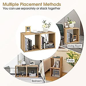 Giantex 2 Cube Bookshelf Organizer, 2-Tier 15'' Tall Open Shelving with Anti-toppling Device, Cube Storage Organizer, Record Player Stand, Wood Bookshelf for Living Room, Bedroom, Kids Room