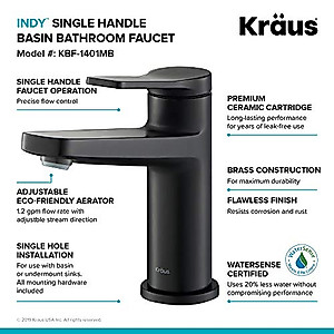 KRAUS Indy Single Handle Bathroom Faucet with 24-inch Towel Bar, Paper Holder, Towel Ring and Robe Hook in Matte Black