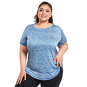 Abrooical Plus Size Womens Athletic Tops Short Sleeve Loose Fit Workout Shirts Sports Yoga Running Dry Fit Tunics Blue 3X-Large