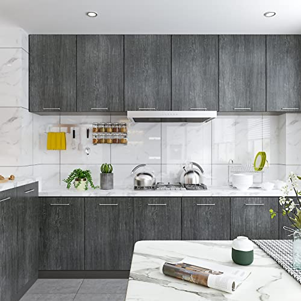 CRE8TIVE 24"x354" Dark Grey Wood Wallpaper Peel and Stick Large Size Self Adhesive Wood Grain Contact Paper Countertops Waterproof Thickened Distressed Wood Vinyl Wrap for Kitchen Cabinets Furniture