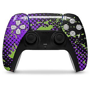 WraptorSkinz Skin Wrap compatible with Sony PS5 DualSense Controller Halftone Splatter Green Purple (CONTROLLER NOT INCLUDED)
