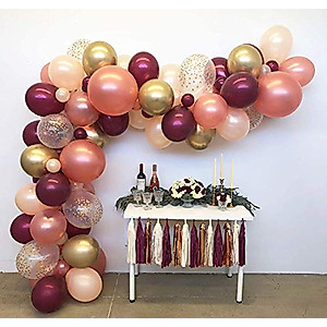 4-Pack Burgundy Gold Beige Tan Brown DIY Tissue Tassel Garland Party Streamers Bunting Banner for Floral Crafts Baby Shower Wedding Birthday Bridal Shower Party Backdrop Balloon Tails Tassel Decor