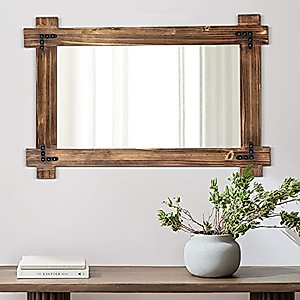 MeMoreCool Farmhouse Mirror Rustic Mirror Wood Framed Mirror for Bathroom, Decorative Bathroom Mirrors for Wall Wood, Wall Mounted Rectangular Mirror for Bedroom Living Room, Wood Mirror 24x36 Inch