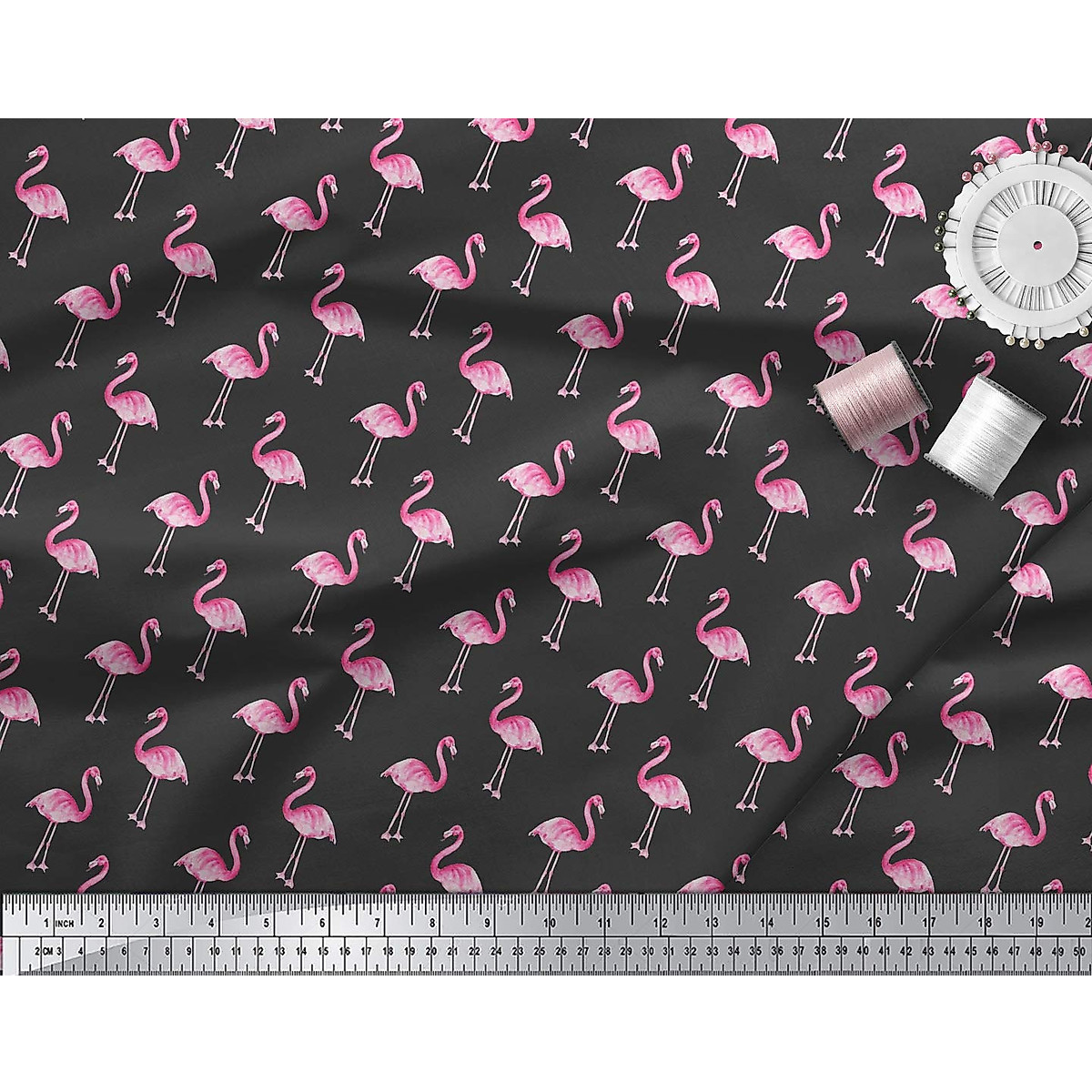 Soimoi Flamingo Print 60 GSM Dressmaking Cotton Fabric for Sewing by The Yard 58 Inches Wide - Black