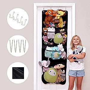 Lilly's Love Over Door Stuffed Animal Toy Storage Hanging Organizer | 4 Expandable Mesh Net Pockets, Stores Loads of Plush Toys | Large Plushie Display for Boys, Girls | Black (65" x 23")