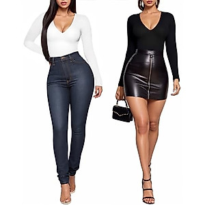 MANGOPOP Women's V Neck Short Sleeve Long Sleeve Slim Fit T Shirt Tunic Tops Tee