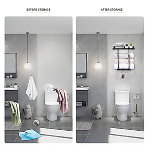 Ajmnosilkk Towel Racks for Bathroom Retractable Towel Holder for Bathroom Wall with Metal Shelf and 3 Hooks Bathroom Shelves Wall Mounted Towel Storage Sticky and drilling