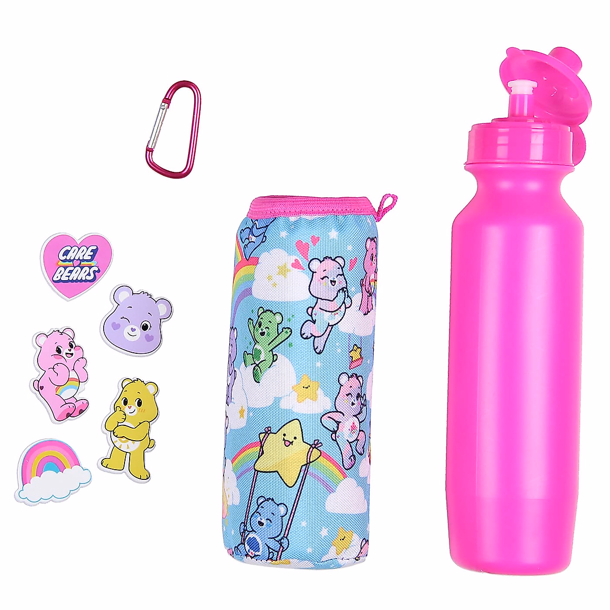 Carebears Caring Is Magic 16" Backpack Lunch Tote Water Bottle Sticker Set 5 Pc Mega Set