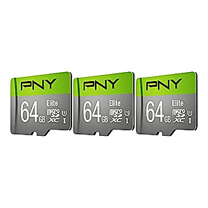 PNY 64GB Elite Class 10 U1 microSDXC Flash Memory Card 3-Pack - 100MB/s, Class 10, U1, Full HD, UHS-I, Micro SD