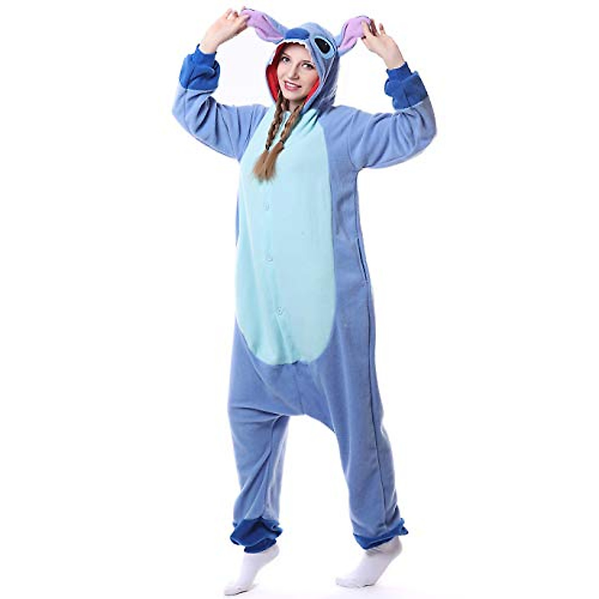 FZChenrry Onesie Pajamas for Women Adult Onepiece Unicorn Christmas Costume Halloween Animal Unisex Cosplay Cartoon Stitch (US, Alpha, X-Large, Regular, Regular, Blue)