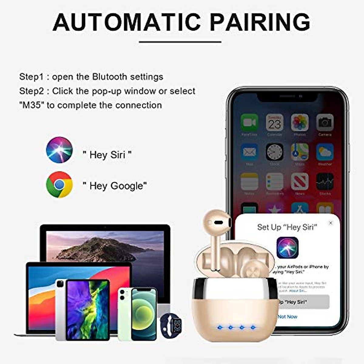 Wireless Earbuds, Bluetooth 5.2 ENC Noise Cancelling Deep Bass in-Ear Stereo Earphones, IPX6 Waterproof Headphones with Mic, USB-C Charging Case, Touch Control Ear Buds Headset for iPhone Android iOS