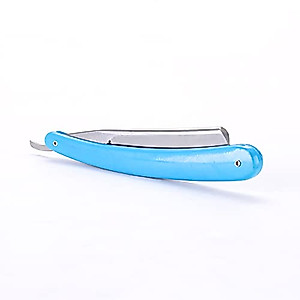 Zertone Straight Razor Kit with Hair Brush and Leather Strop, Straight Edge Razor with Carbon Steel Cutthroat Blade, Barber Razor (Blue)
